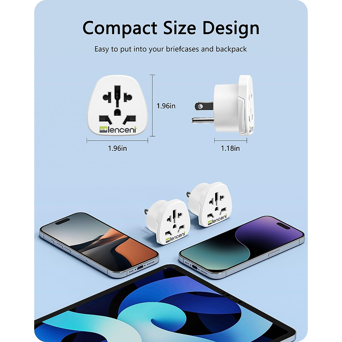 LENCENT World to US Plug Adapter, [2 Packs] European EU Europe/UK/Australia/China/Italy to USA American Outlet Power Adaptor Travel Plug Converter