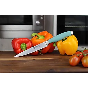 Taylors Eye Witness Syracuse Kitchen Knife 3pce Set - Paring 8cm/3.5”, Chefs 15cm/6” & Cooks All Purpose 13cm/5” Cutting Edge. Ultra Fine, Razor Sharp Blade. Soft Textured Grip Aqua Blue Handle