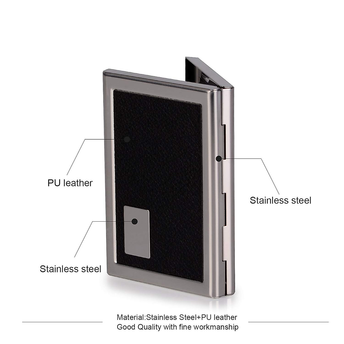 EASTNIGHTS RFID Credit Card Holder Metal Wallet Stainless Steel and Pu Leather Credit Card Protector Case for Men or Women (black)