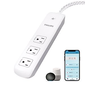 Philips Surge Protector Power Strip, 3 Outlet Surge Protector, 4 Ft Braided Cord Power Strip, Smart Power Strip Surge Protector, 3-Prong Flat Plug Power Strip, Surge Protector Outlet, White, SPC9034WB