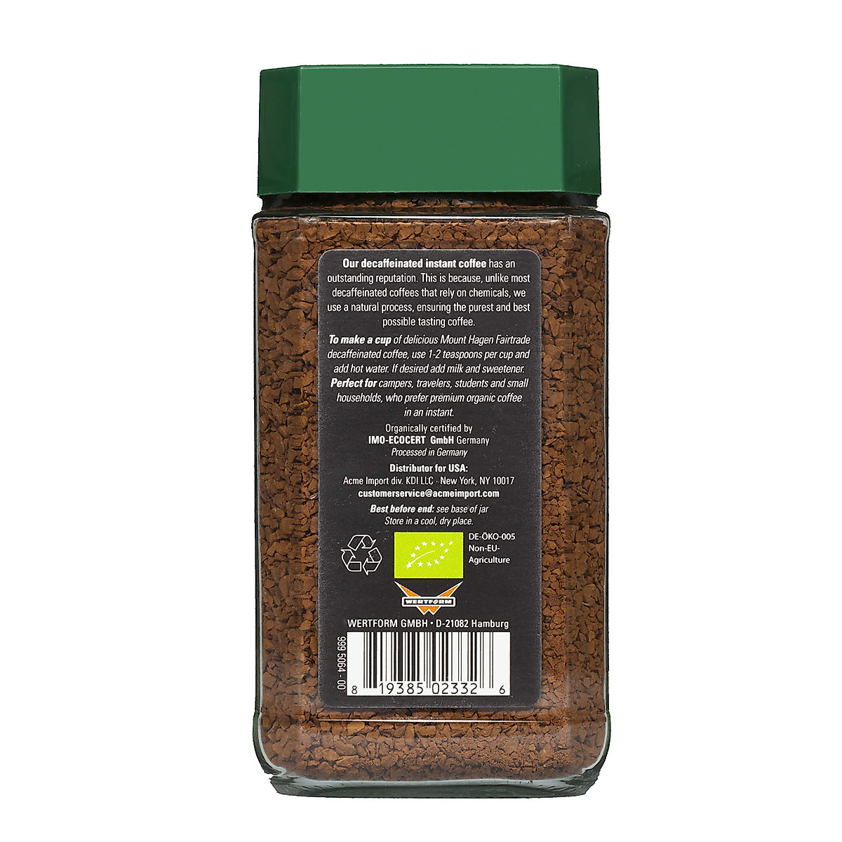 Mount Hagen 3.53oz Organic Freeze Dried Instant Decaf Coffee- 3 Pack | Eco-friendly Decaf Coffee Made From Organic Medium Roast Arabica Beans | Fair-Trade Instant Coffee Decaffeinated [3x 3.53oz Jar]