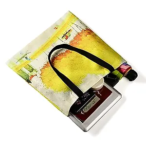 KaiTingu Canvas Tote Bag for Women - Aesthetic Reusable Eco Grocery Shopping Tote Bag - Yellow - 15.7" x 15.7" - Women's Department