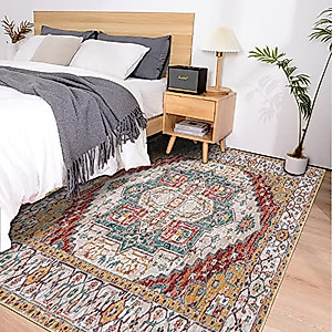 Washable Area Rugs 5x7for Living Room Rugs Machine Washable Non Slip Low-Pile Carpet Distressed Printed Large Area Rug for Living Room Bedroom Indoor