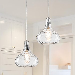 kelary Glass Pendant Light Hammered Clear Pendant Lighting Adjustable Glass Light Ceiling Fixture for Hallway, Kitchen Sink, Dinning Room, Living Room 2packs