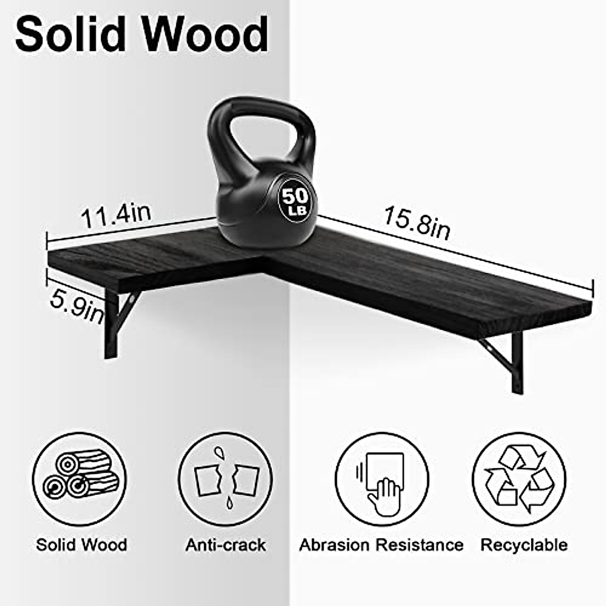 RayLove Corner Floating Shelves Wall Mounted Set of 4,Wood Corner Wall Shelves for Bedroom, Living Room, Bathroom, Kitchen, Office, BLACK001