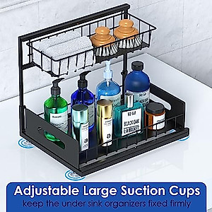 Under Sink Organizers and Storage, Double Pull Out L-shape Cabinet Organizer, 2 Tier Adjustable Height Under Sink Organizers and Storage for bathroom kitchen(2023 Upgrade)