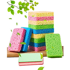 12-Count Kitchen Sponges- Compressed Cellulose Sponges Non-Scratch Natural Dish Sponge for Kitchen Bathroom Cars, Funny Cut-Outs DIY for Kids