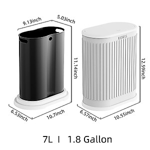 KSSKSS 1.8 Gallons Small White Bathroom Trash Can with Lid, Slim Bathroom Garbage Bin, Removable Liner Bucket, Dog Proof Trash Can with Pop-Up Lid for Bedroom,Toilet