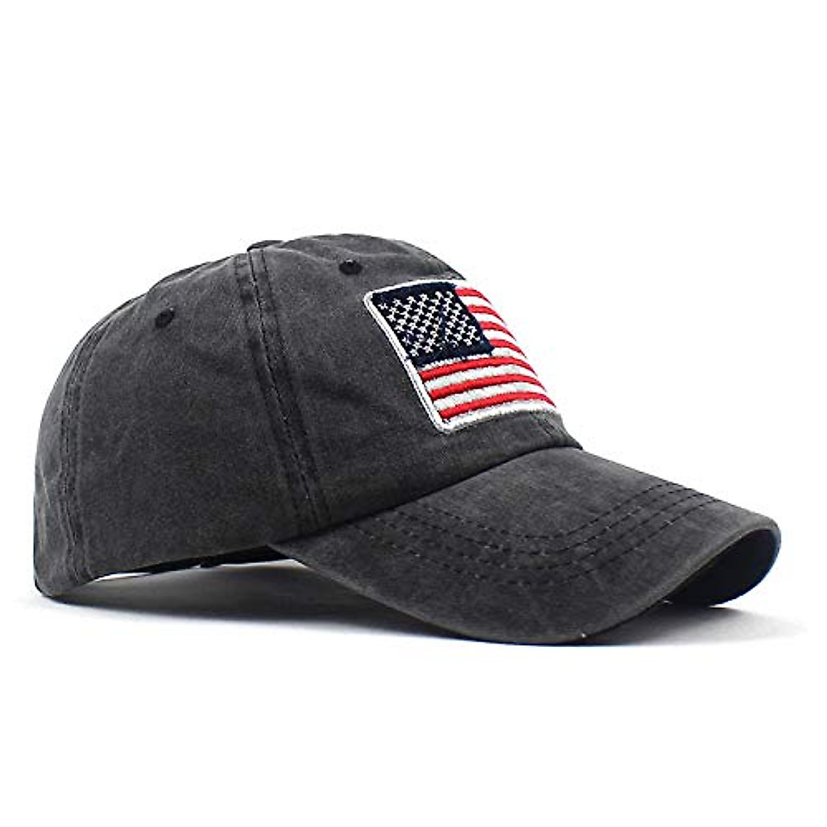 Uphily Black USA American Flag Baseball Cap, Low Profile Patriotic Dad Hat for Men or Women