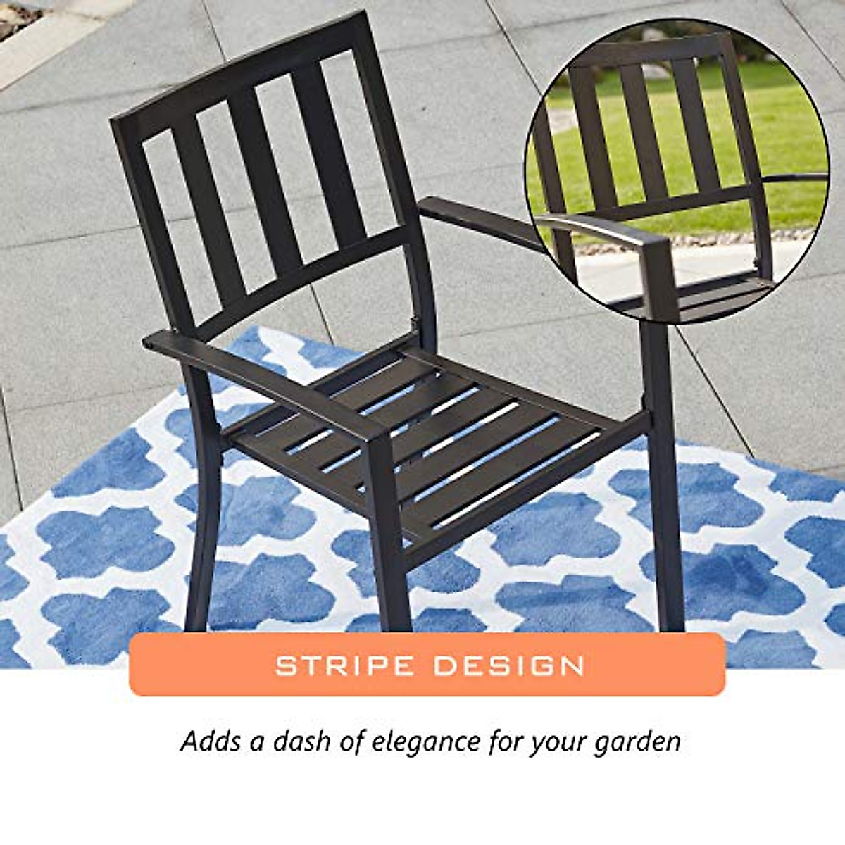 LOKATSE HOME Outdoor Patio Dining Chairs Decor Furniture Arm Chair with Metal Frame Set of 4