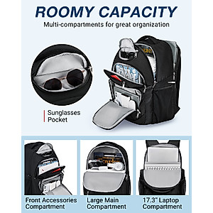 LIGHT FLIGHT Backpack for Men, Travel Backpack with USB Charging Hole, 17.3 Inch Laptop Backpack, School College Bookbag, Large Capacity Computer Backpacks, 40L Work Bag for Business, Black