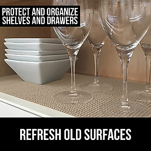 Gorilla Grip Drawer Liner and Smooth Drawer Liner, Shelf Liner Size 17.5x10, Bathroom Storage Shelves, Smooth Liner Size 17.5x20, Non Adhesive, Both in Beige, 2 Item Bundle