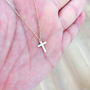 jewelryist 14k Solid Gold Cross Necklace for Women | 18" Necklace Length | 0.80mm Adjustable Rolo Chain