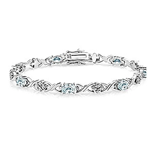Gem Stone King 925 Sterling Silver Sky Blue Aquamarine Tennis Bracelet For Women (3.50 Cttw, Gemstone March Birthstone, Oval 6X4MM, 7 Inch)
