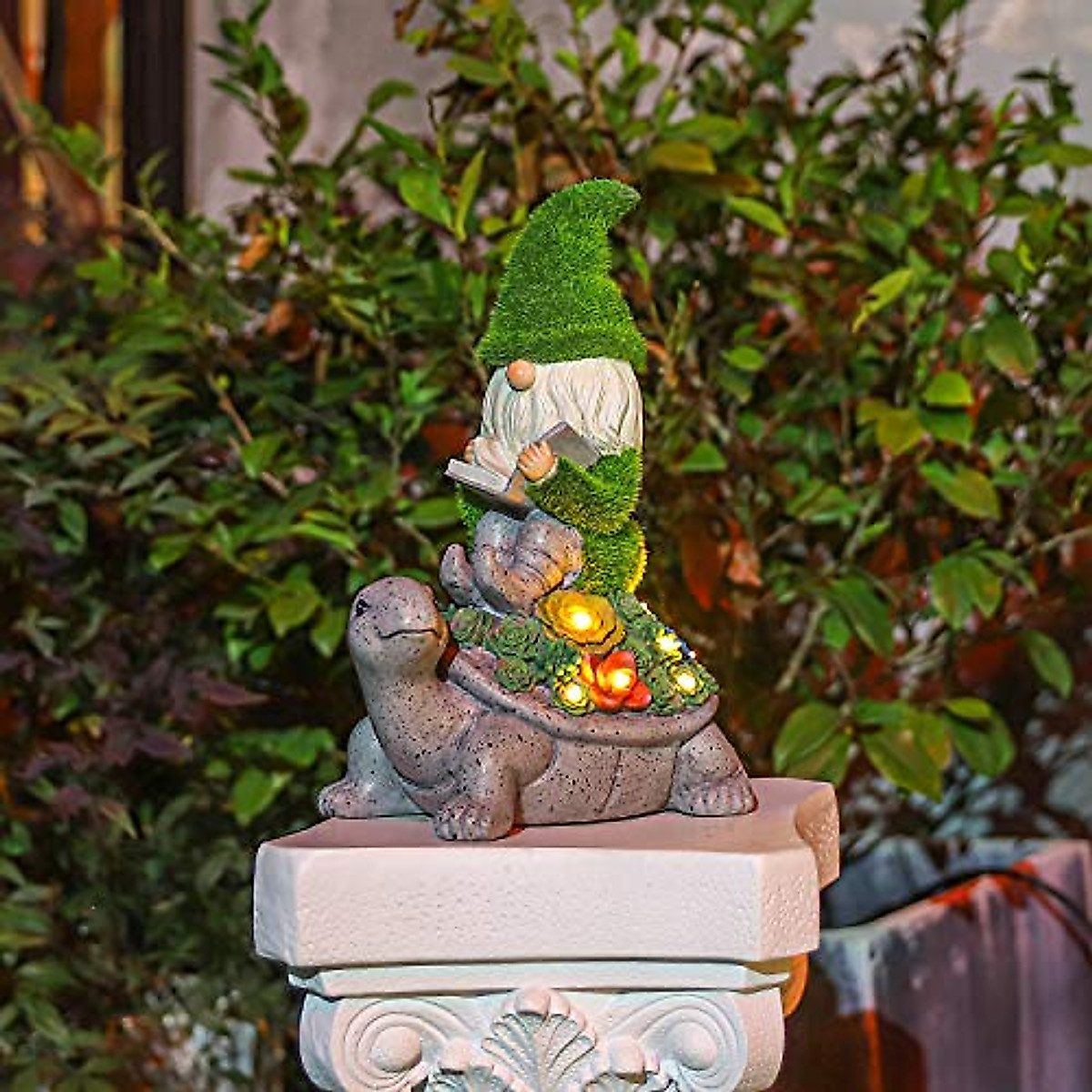Garden Statue Gnome Cute - Large Outdoor Gnome Statue Sculptures with Solar Lights, Resin Gnome Figurine Sitting on Turtle with Umbrella for Home Patio Yard Lawn Porch Decorations