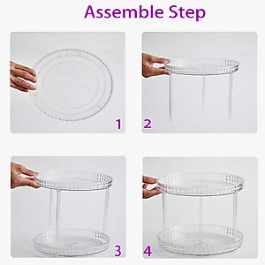 2 Tier Lazy Susan Organizer, Vanity Countertop Makeup Organizing Turntable Kitchen Spice Rack, Raised Edge Swivel Organizer for Spices, 2 Tier Table top Display Shelf Round, Dining Room Organizer