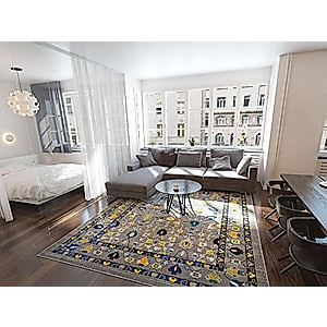 Unique Loom Medici Collection Floral Traditional Vibrant Colors Gray Area Rug (9' 0 x 12' 0)