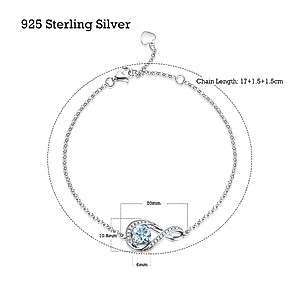 Gemlanto 925 Sterling Silver Bracelet Infinity Created Aquamarine March Birthstone Link Bracelets for Women Girls Danity Simple Graduation Birthday Anniversary Jewelry Gifts for Her Mom, Adjustable Chain 6.7+0.6+0.6 inch