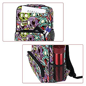 LORVIES Cartoon Zombie Heads School Bag for Student Bookbag Women Travel Backpack Casual Daypack Travel Hiking Camping