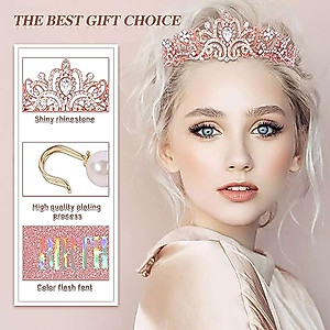 LMJUNZZ Rose Gold Birthday Princess Sash and Crown Set, Adjustable Glitter Sash Rhinestone Crown, Brooch, for Girls' Birthday Decorations