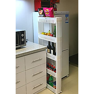 Home-Man Laundry Room Organizer, Mobile Shelving Unit Organizer with 5 Large Storage Baskets, Gap Storage Slim Slide Out Pantry Storage Rack for Narrow Spaces