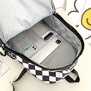 MEOKIM Kawaii backpack student schoolbag large-capacity backpack black and white plaid cute girls campus backpack(Red)