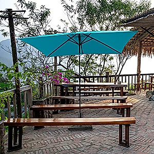 C-Hopetree Rectangular Outdoor Patio Market Table Umbrella with Tilt 6.5 x 10 ft, Aqua Blue
