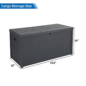 VINGLI Upgraded 113 Gallon Outdoor Storage Box, Lockable Plastic Storage Containers with Lid, Wooden Grain Surface Deck Box Patio Furniture for Garden, Pool, Balcony, Yard (Grey)