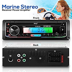 Pyle Marine Stereo Receiver Power Amplifier - AM/FM/MP3/USB/AUX/SD Card Reader Marine Stereo Receiver, Single DIN, 30 Preset Memory Stations, LCD Display with Remote Control