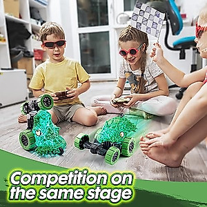 LOVE LIFE Remote Control Car, RC Stunt Car Invincible 360°Rolling Twister with Colorful Lights & Music Switch, Dinosaur Remote Control Car for 3 4 5 6 7 8 Year Old Kids Boys (Triceratops)