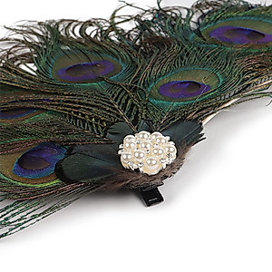 ACTLATI Elegant Peacock Feather Hair Clip Fascinator Hairpin Rhinestones Headband Cocktail Party Girls Women, Green, One Size