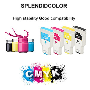 SPLENDIDCOLOR 728 Ink Cartridges Compatible High Yield 728xl 728 Ink Cartridges Set F9J68A F9K17A F9K16A F9K15A Replacement for T830 MFP & T730 Large Format Plotter Printer.