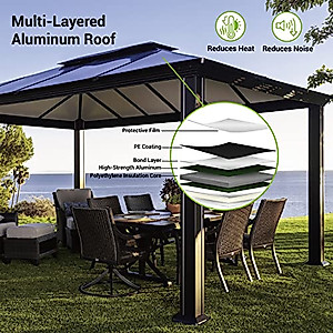 PARAGON OUTDOOR 12’ x 14’ Santa Monica Hard Top Gazebo, Black Powder-Coated Aluminum Frame Permanent Gazebo for Patio, Porch, Garden, Lawns, Parties