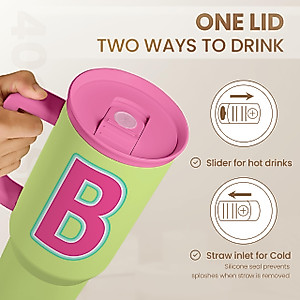 SANDJEST Monogrammed Tumbler with Handle 40oz, Letter B Tumblers Coffee Travel Cup with Straw, Personalized Monogram Initial Gifts for Women Girls, Customized Gifts for Christmas Birthday Mothers Day