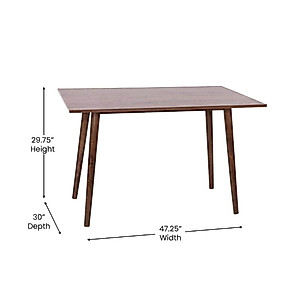 Flash Furniture Hatfield Mid-Century Modern Dining Table - Dark Walnut Engineered Wood Kitchen Table - 47 Inches - Tapered Wood Legs - Seats up to 4 Adults