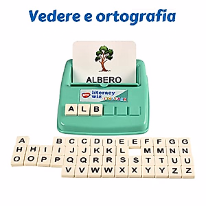 BOHS Italian Literacy Wiz Fun Game - See and Hide Spelling - 60 Flash Cards - Preschool Language Learning Educational Toys