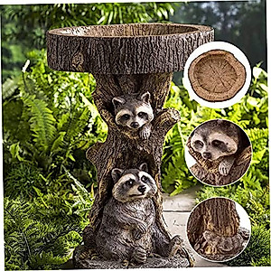 Naisicore Birdbath, 21cm/8.3inch Resin Raccoon Woode Stake Bird Feeder Statues, Standing Animal Bird Bath Tray, Garden Landscape Decorative Ornament for Patio Yard Lawn Decoration