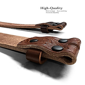 BS230 Men's Heavy-Duty Strap Genuine Full Grain Western Floral Engraved Tooled Leather Belt Strap 1-1/2"(38mm) Wide (Tan, 34)