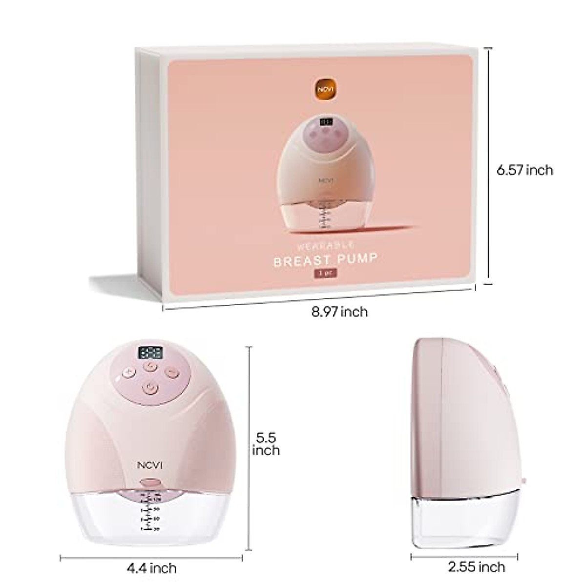 NCVI Wearable Breast Pump, Breast Pump Hands Free, Double Electric Breast Pump, Portable Breast Pump with 3 Modes & 9 Levels, Wireless Breast Pump, LCD Display, Rechargeable, 21/24mm Flanges, 1 Pack