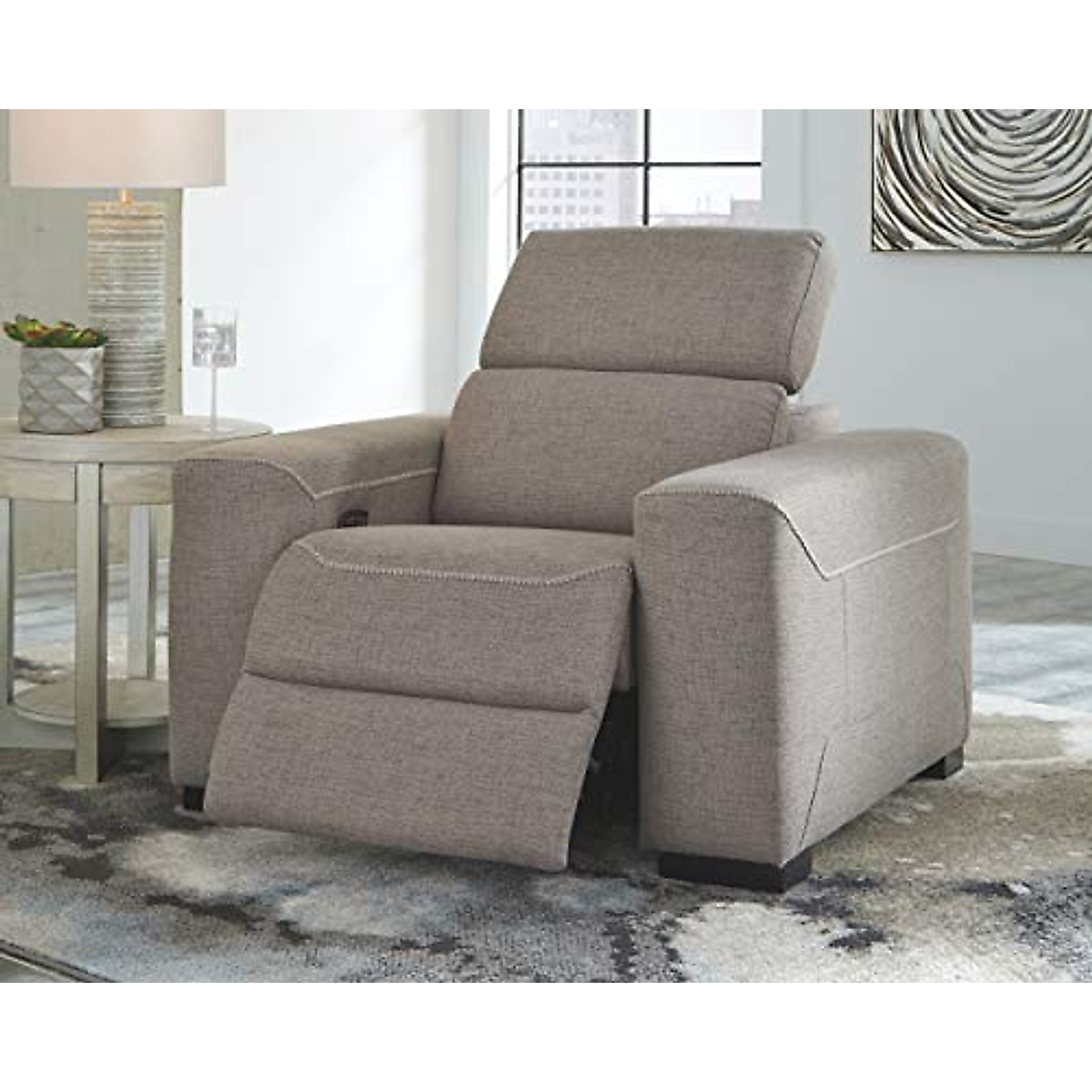 Signature Design by Ashley Mabton Contemporary Adjustable Power Recliner with USB Charging, Light Gray