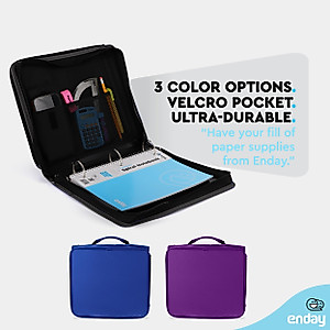 3 Ring Zipper Binder, 2 Inch Binder with Zipper, 880 Sheet Capacity 5 Pockets Expanding File Folder, Zip Binder with Durable Handle, Multiple Pockets School Binder Organizer, Black - by Enday