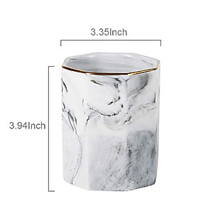 YOSCO Ceramic Desk Pen Holder Stand Marble Pattern Pencil Cup Pot Desk Organizer Makeup Brush Holder (Gray A)