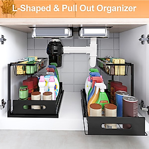 Under Sink Organizer, DIFEN 2-Tier Sliding Cabinet Basket Organizer for Under Sink Storage in Bathroom and Kitchen - Black