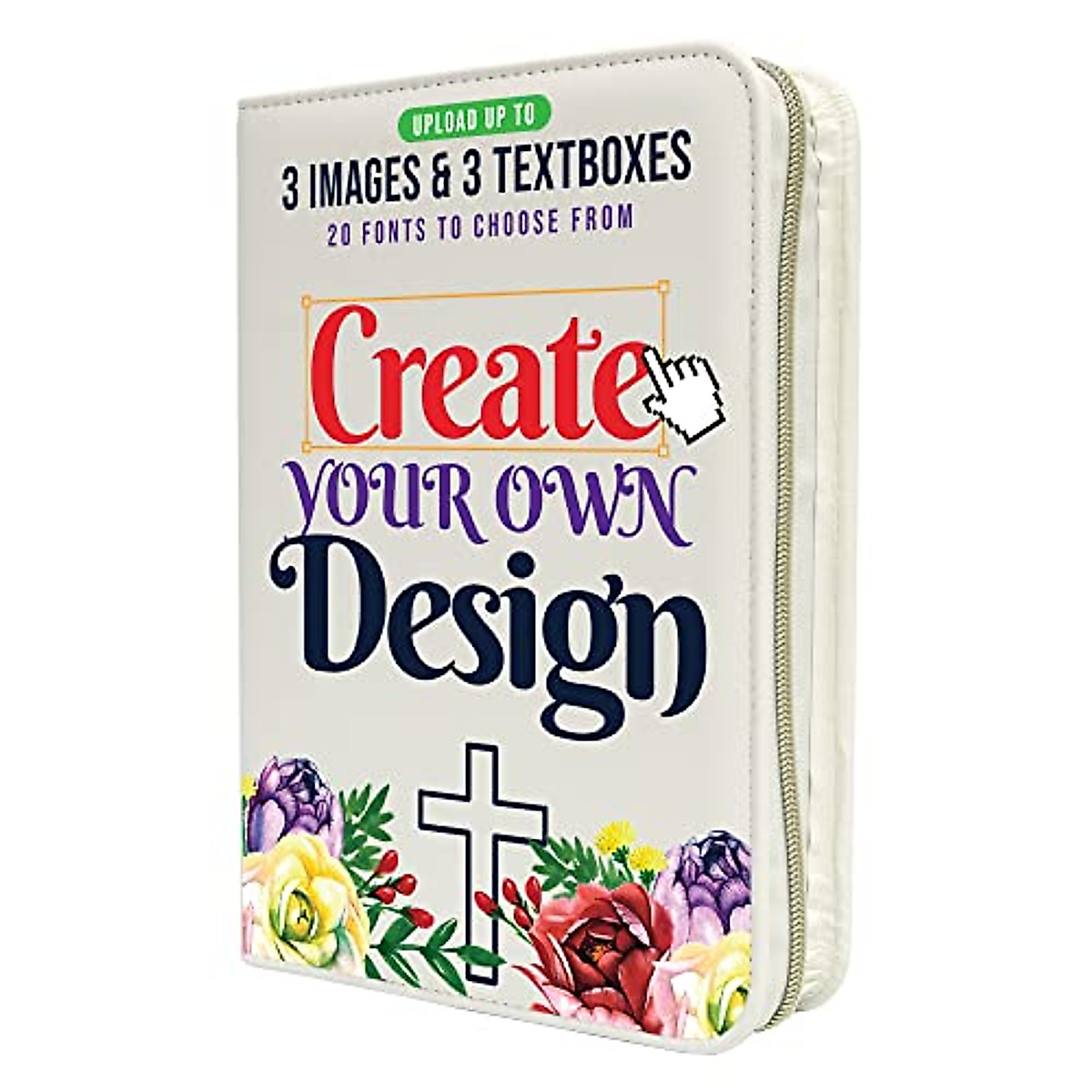 10x7 Inch Personalized Bible Cover – Create Your Own Design, Custom Bible Cover and Carrying Case with Handle – Leatherette Book Covers and Bible Case for Women - White (Freeform)