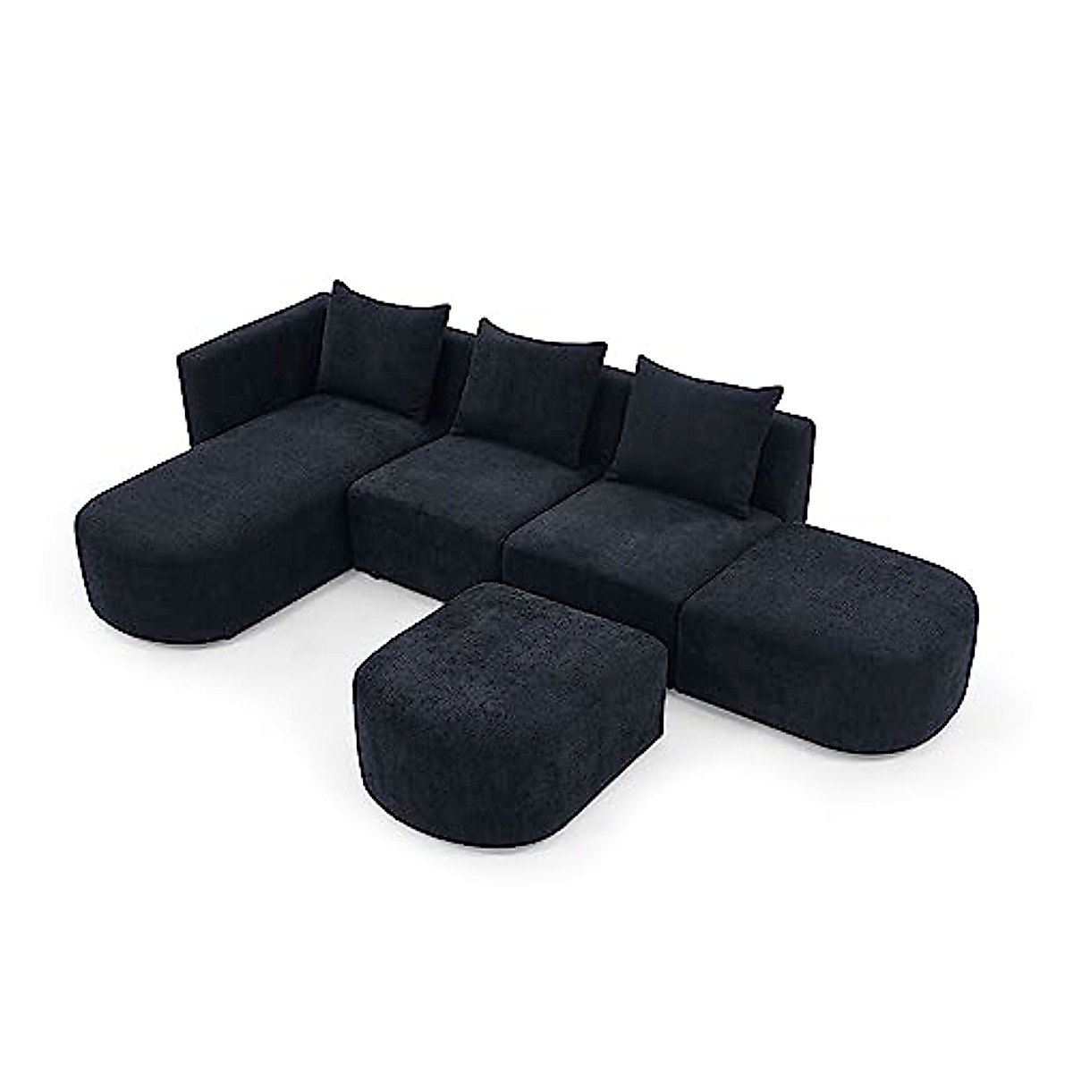 L-Shaped Stylish Comfy Sectional Sofa Couch with 2 Single Seats, Left Chaise and Movable Ottomans, Modern DIY Combination Convertible Modular Sofa&Couch Cloud Deep Seater Cozy Sofá for Living Room
