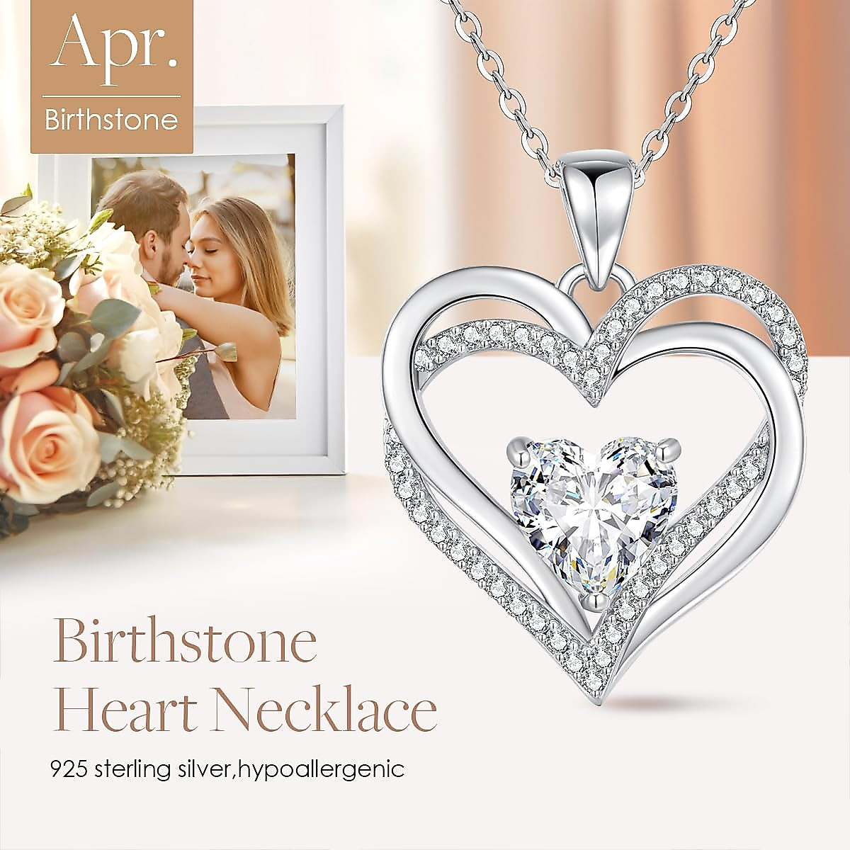 CDE Birthday Gifts Mother's Day Gift for Women & Her, Necklaces Jewelry for Women, Girlfriend Birthday Gifts for Wife, 925 Sterling Silver Birthstone Heart Pendant Necklaces for Women