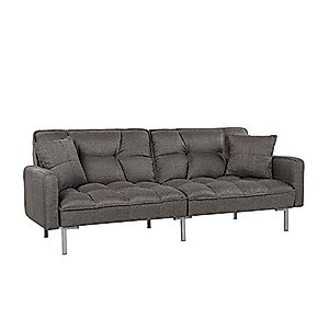 Divano Roma Furniture Collection Modern Plush Tufted Linen Fabric Splitback Living Room Sleeper Futon (Dark Grey), Small