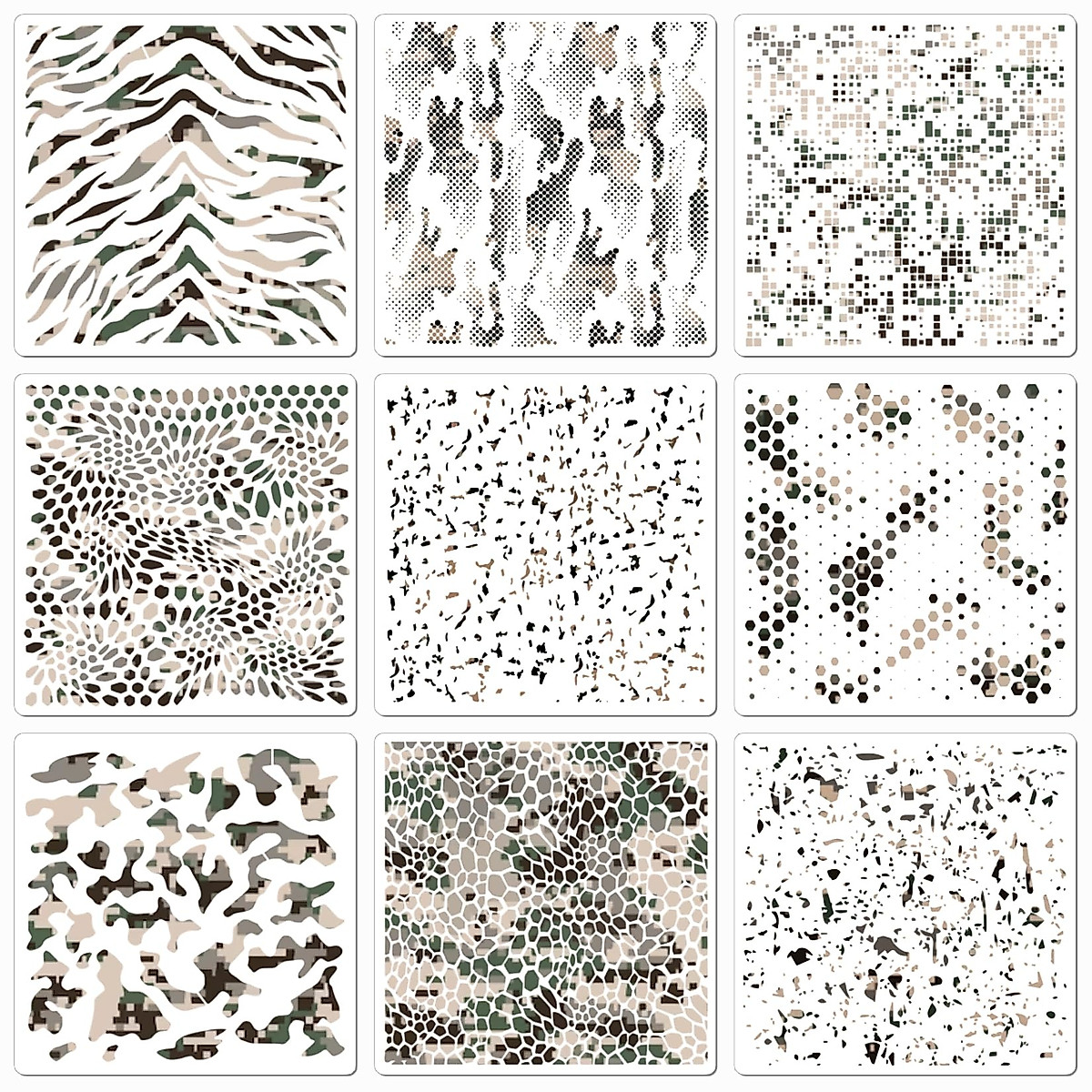 9 Pieces Camo Stencils for Spray Paint, Camouflage Pattern Stencils Templates Reusable Digital Camo Paint Stencils for Boat DIY Crafts Spray Painta (11.8 × 11.8 in Camo)