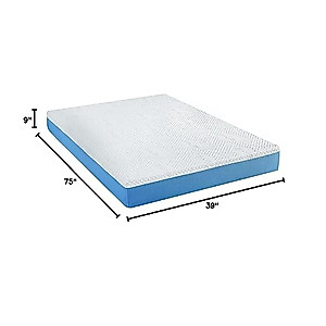 Olee Sleep 9 Inch Ventilated Gel Infused Memory Foam Mattress, CertiPUR-US® Certified, Blue, Twin