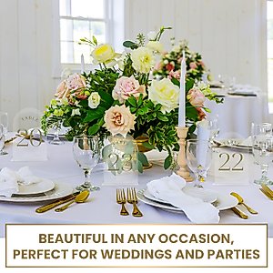 Table Numbers for Wedding Reception - Transparent Acrylic with Gold Writing, (Set of 1-30) Elegant Table Number Holders